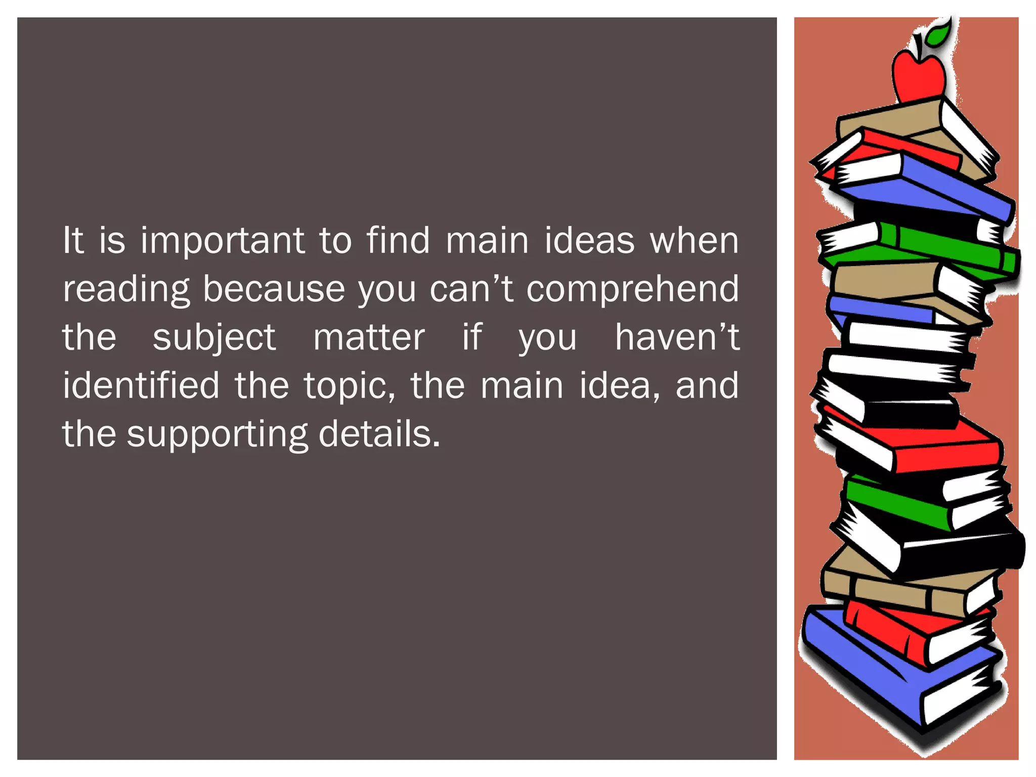 Identifying topics, main ideas, and supporting details | PPT