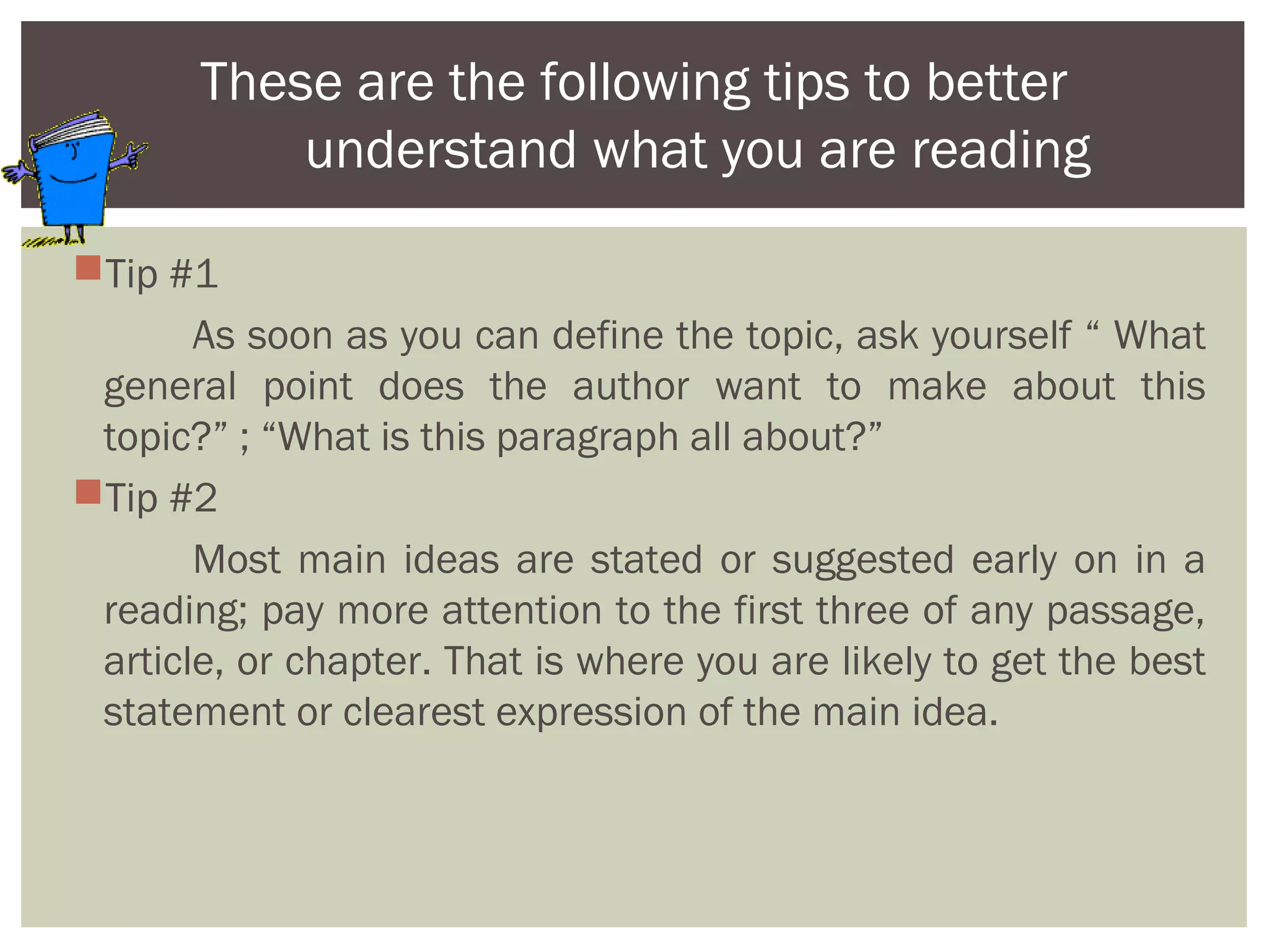 Identifying topics, main ideas, and supporting details | PPT