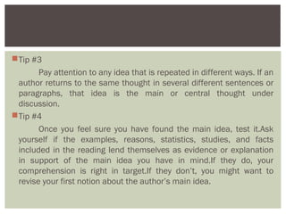 Identifying topics, main ideas, and supporting details | PPT