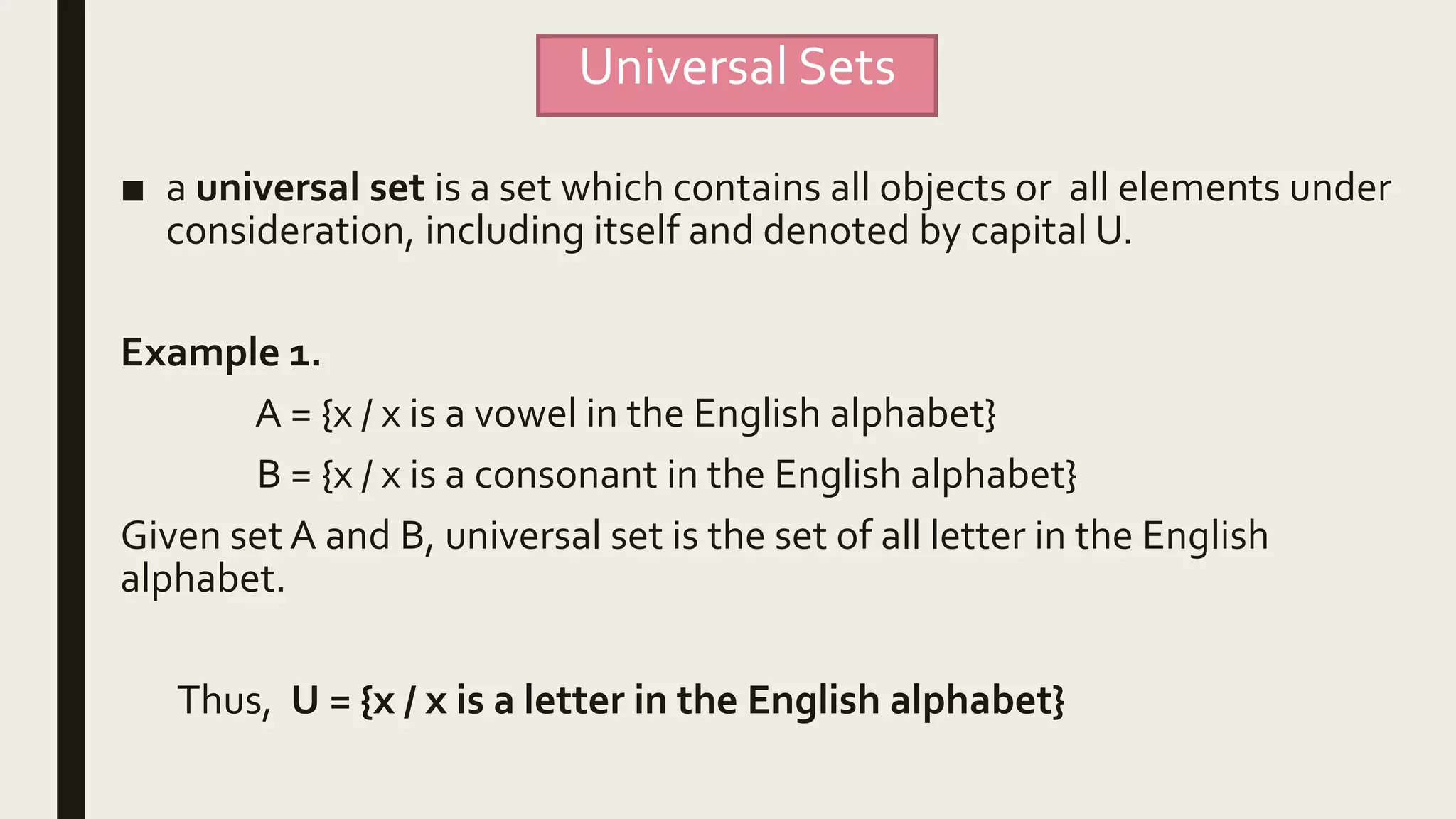 Identifying universal, equal and equivalent sets, | PPTX