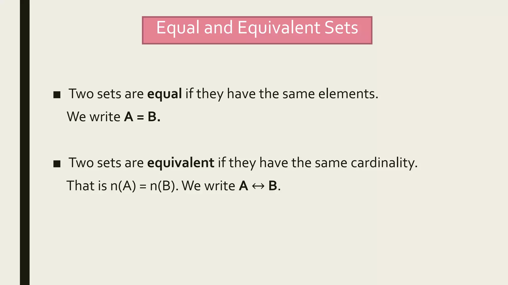 Identifying universal, equal and equivalent sets, | PPTX