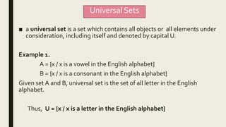 Identifying universal, equal and equivalent sets, | PPTX