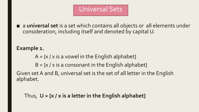 Identifying universal, equal and equivalent sets, | PPTX