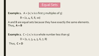 Identifying universal, equal and equivalent sets, | PPTX