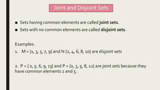 Identifying universal, equal and equivalent sets, | PPTX