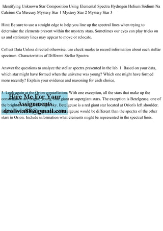 Identifying Unknown Star Composition Using Elemental Spectra Hydrogen ...