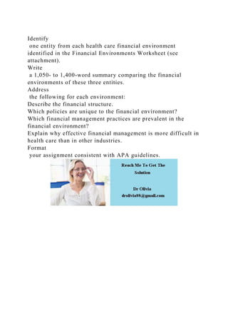 Identify one entity from each health care financial environment id.docx