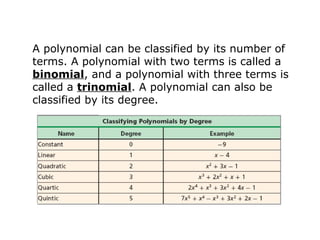 Polynomial Terms And Degrees Names