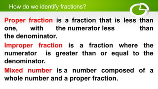 Identify proper fraction, improper fraction and mixed number.pptx