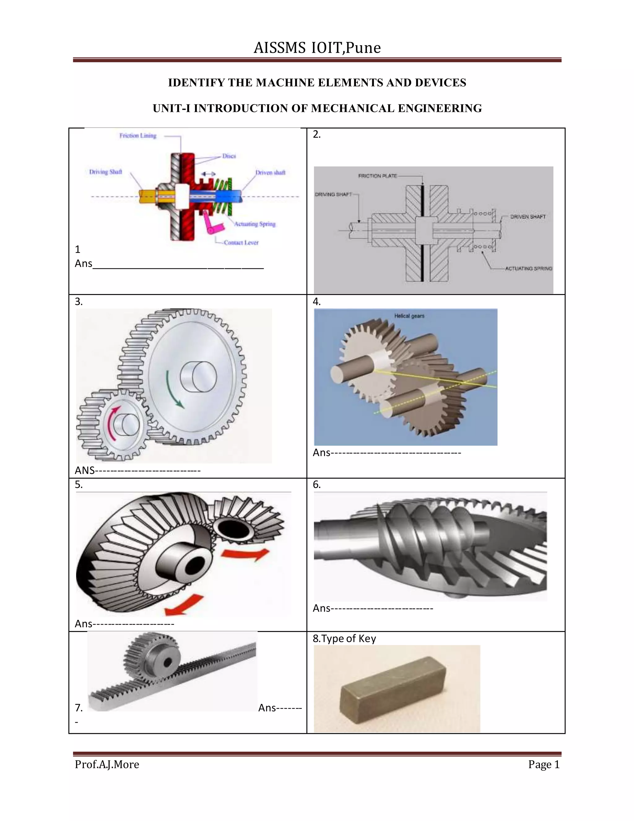 Identify the machine elements and devices | DOCX