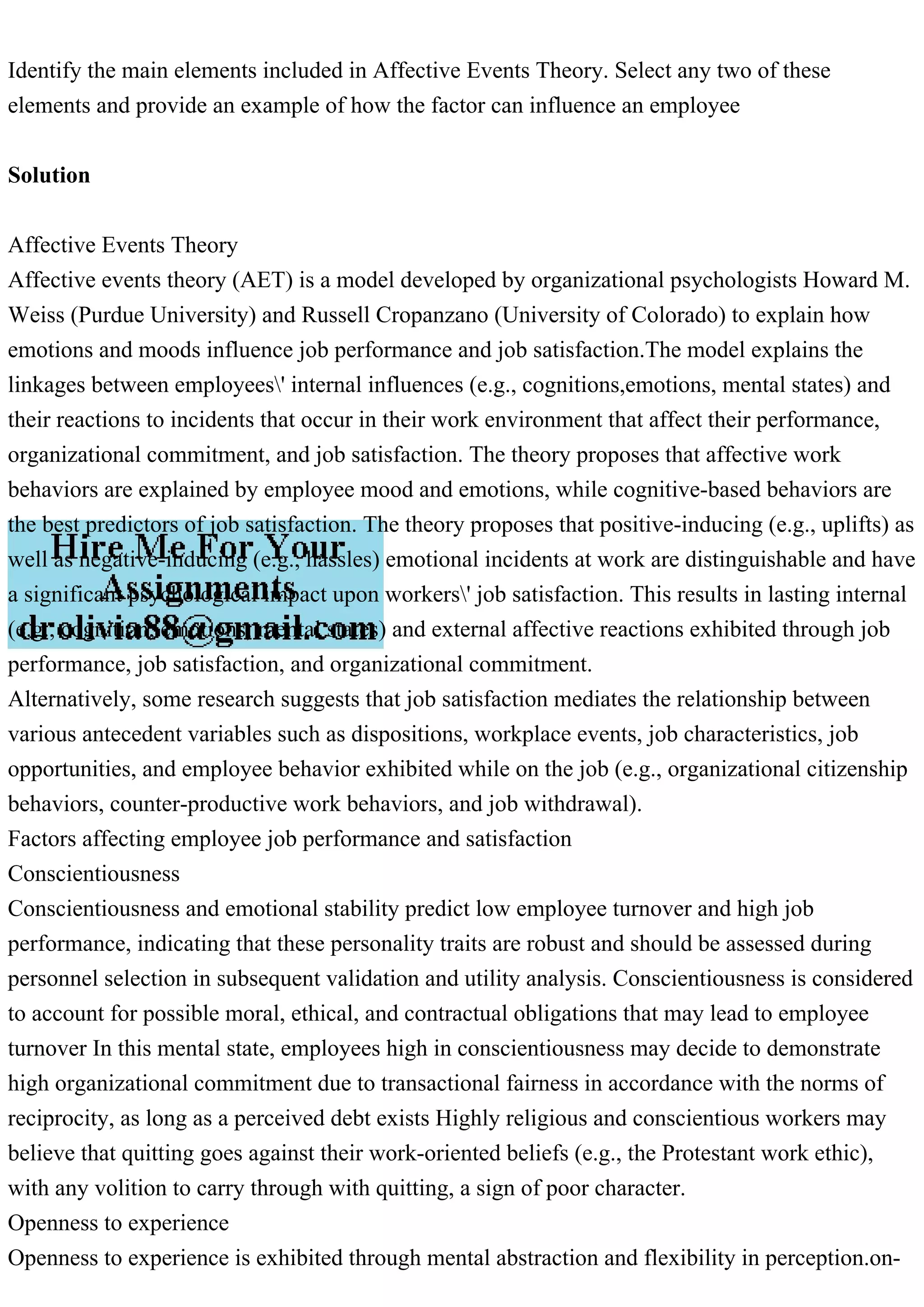 Identify the main elements included in Affective Events Theory. Sele.pdf