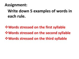 Identify the stressed and unstressed syllables | PPTX