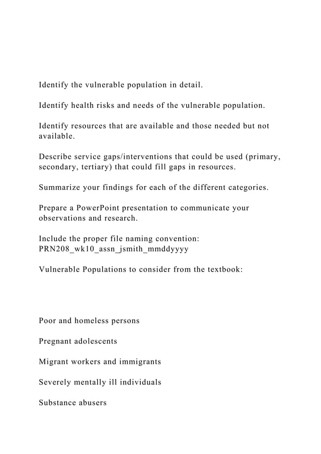 Identify the vulnerable population in detail.Identify heal.docx