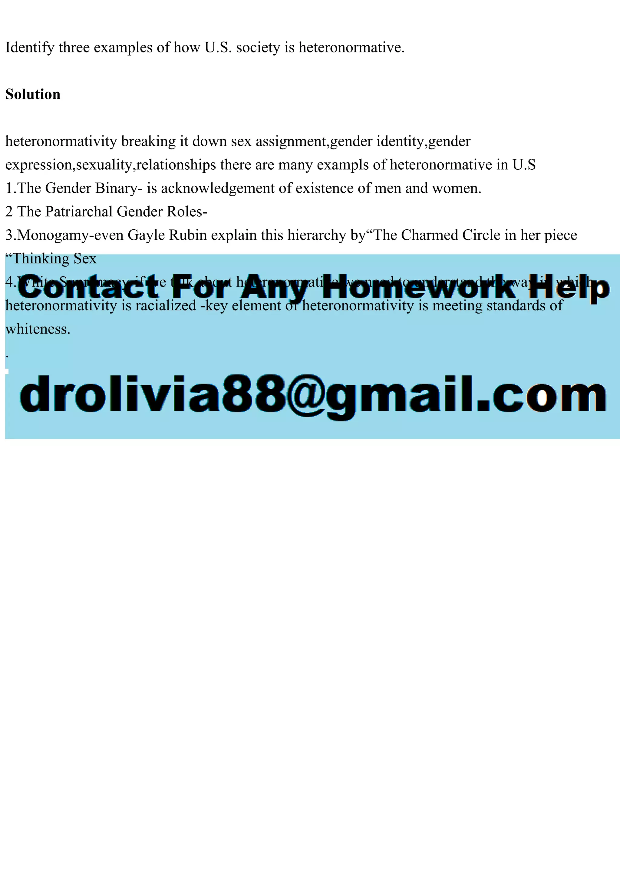 Identify three examples of how U.S. society is heteronormative.S.pdf