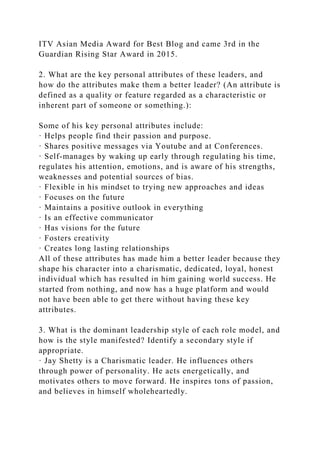 · Identify three leadership role models. These leaders can be livi.docx ...