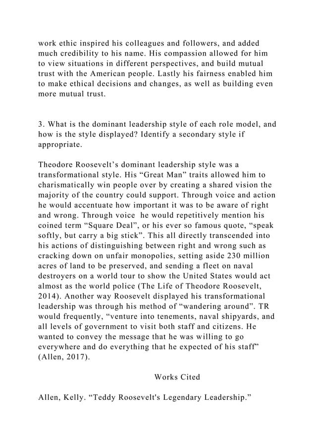 · Identify three leadership role models. These leaders can be livi.docx ...