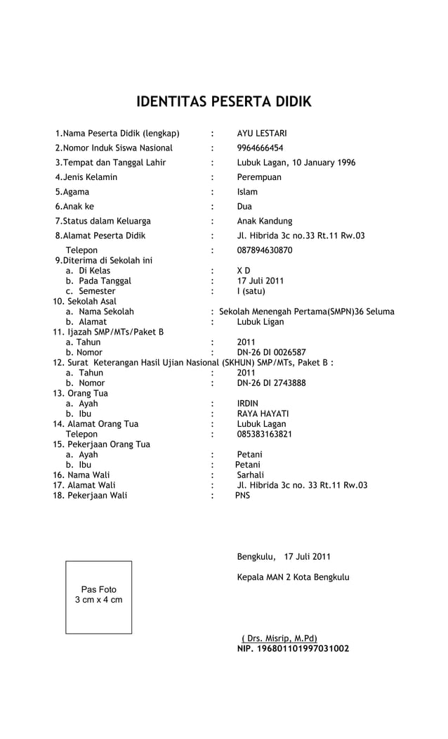 Identitas peserta didik | DOCX