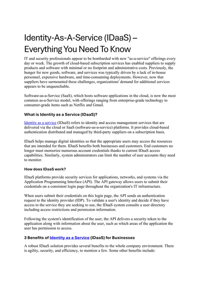 Identity-As-A-Service (IDaaS) – Everything You Need To Know | PDF