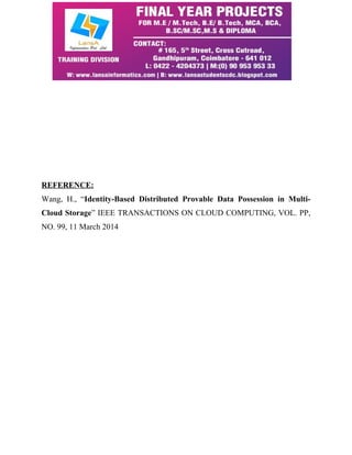 Identity based distributed provable data possession in multi-cloud storage | PDF