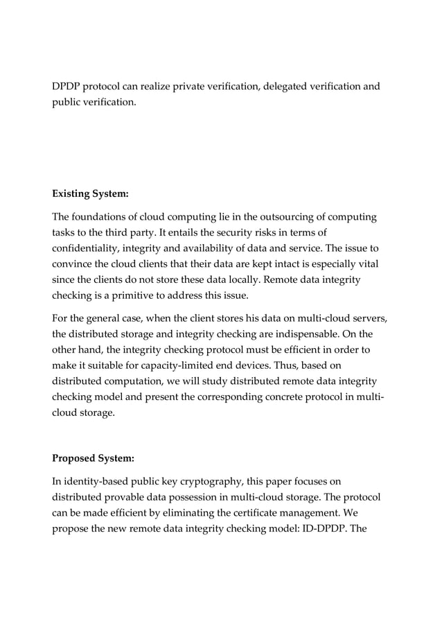 Identity based distributed provable data possession in multicloud storage | PDF