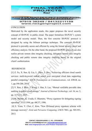 IDENTITY-BASED PROXY-ORIENTED DATA UPLOADING AND REMOTE DATA INTEGRITY CHECKING IN PUBLIC CLOUD ...