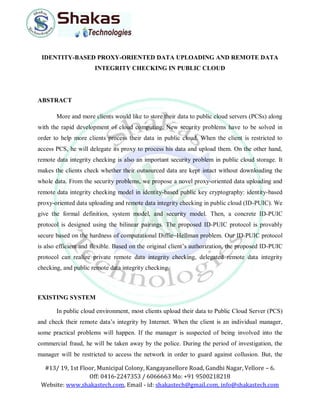 Identity based proxy-oriented data uploading and remote data integrity checking in public cloud ...