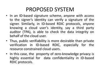 Identity-Based Remote Data Integrity Checking With Perfect Data Privacy Preserving for Cloud ...