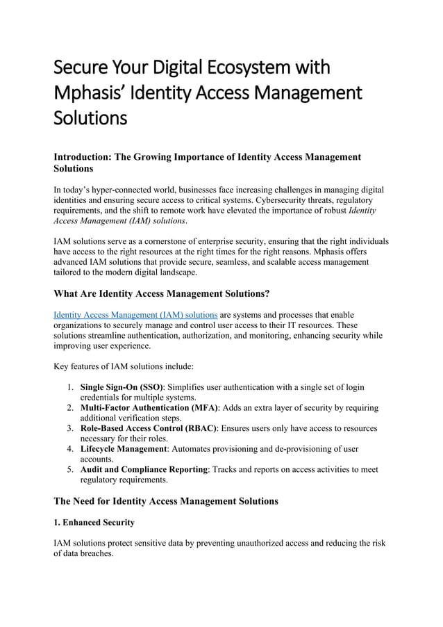 Secure Your Digital Ecosystem with Mphasis’ Identity Access Management ...