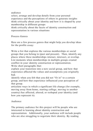 Identity and Representation You will write an analytical essay that.docx