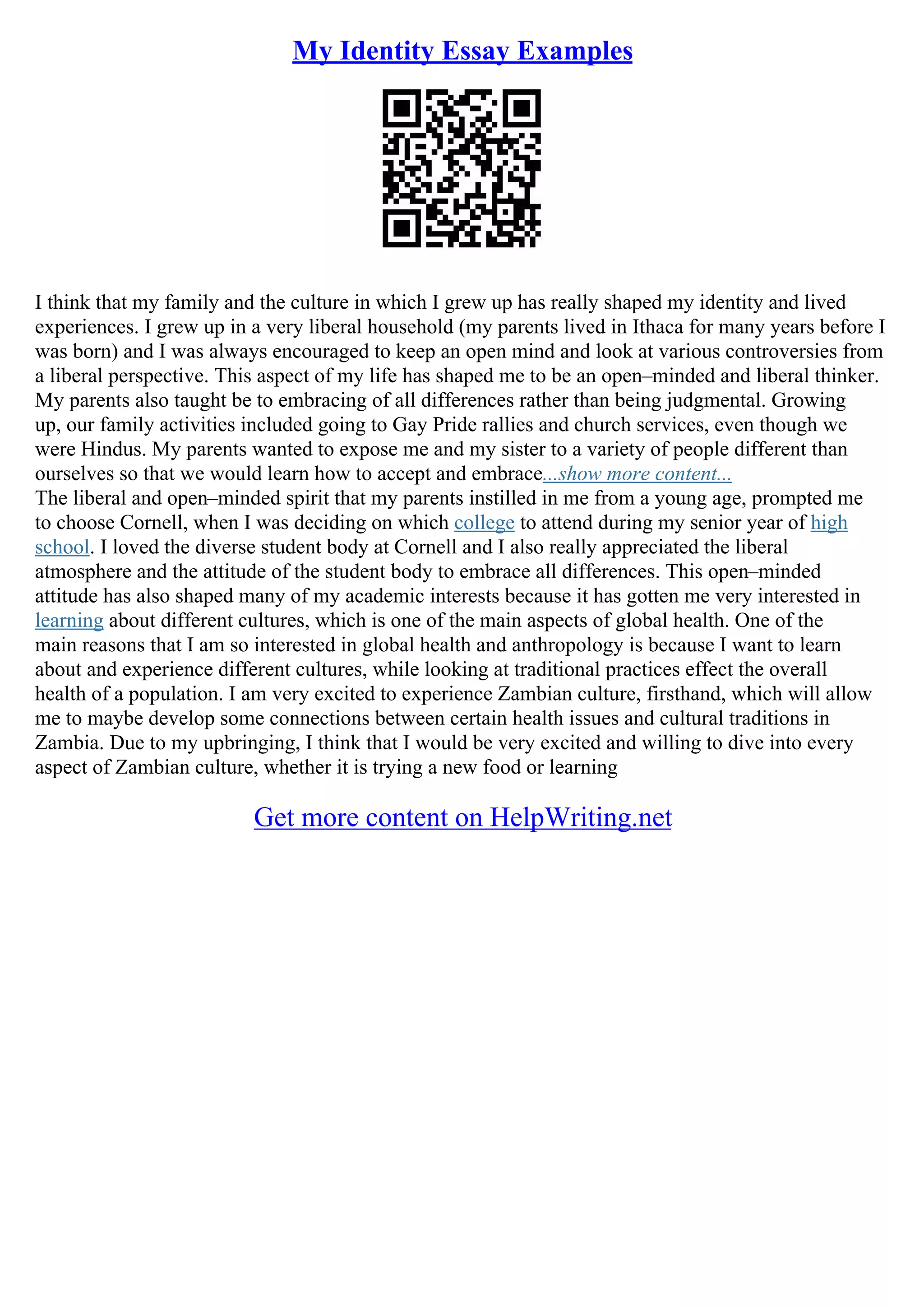 Identity Essay Examples | PDF