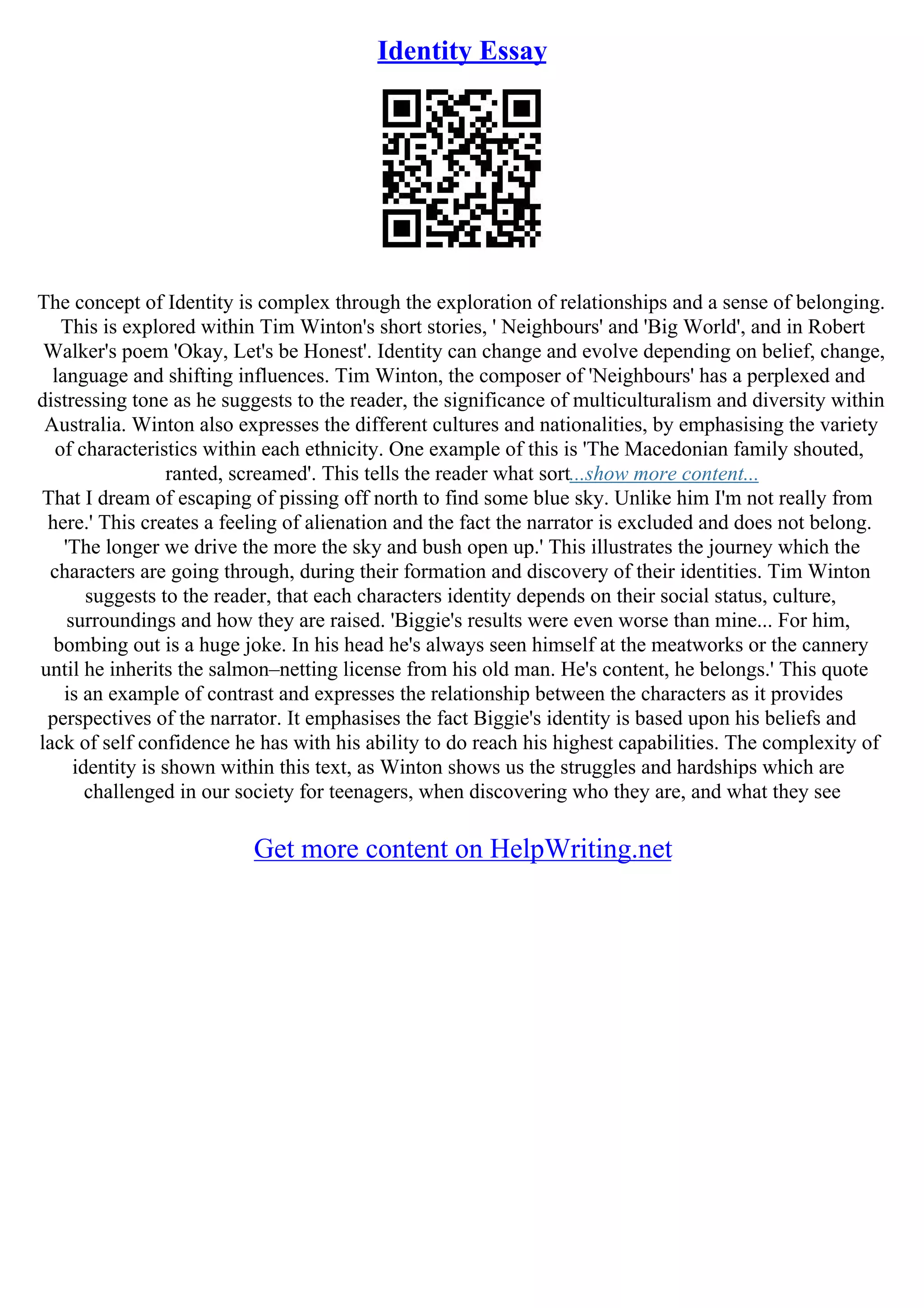 Identity Essay Examples | PDF