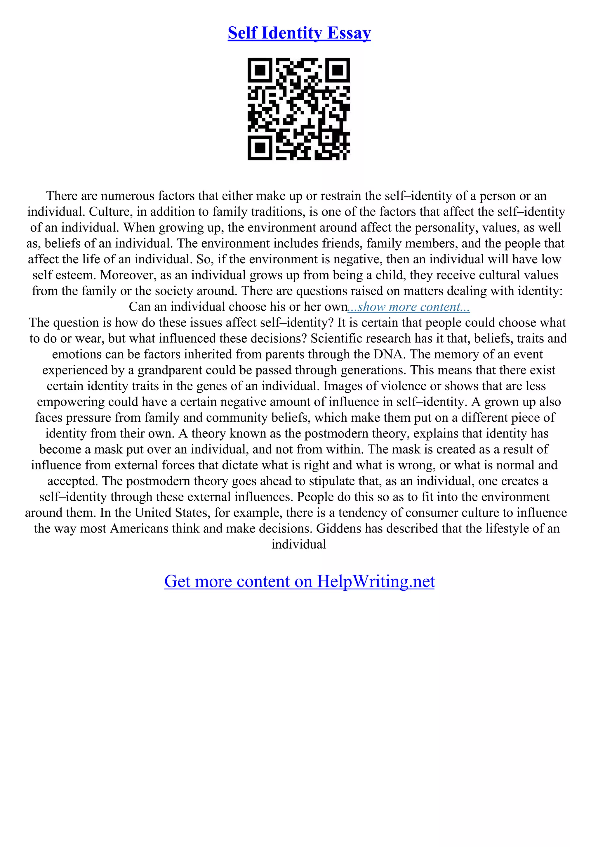 Identity Essay Examples | PDF