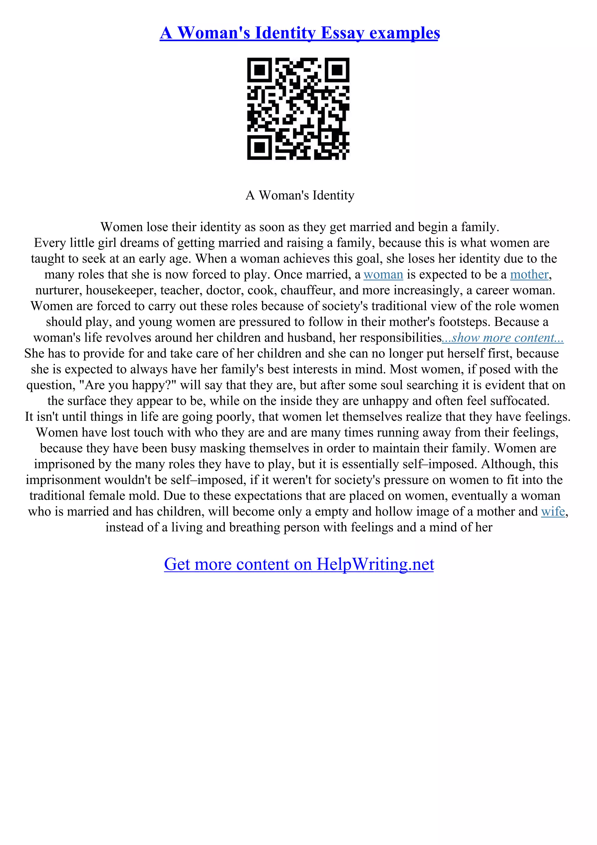 Identity Essay Examples | PDF Identity Essay Examples | PDF