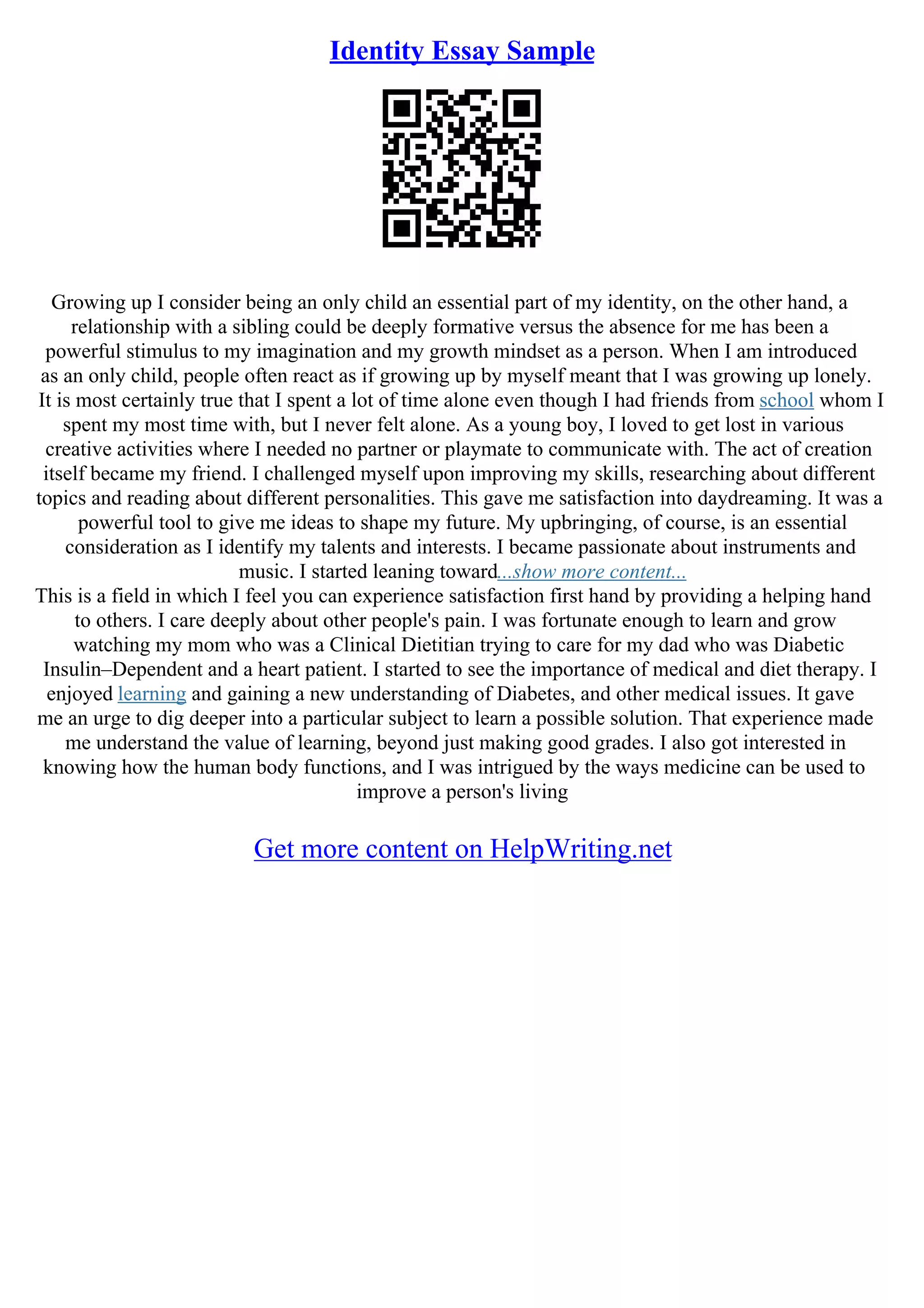 Identity Essay Examples | PDF