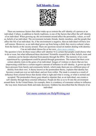 Identity Essay Examples | PDF