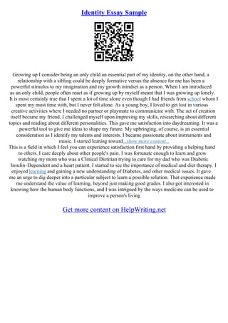 Identity Essay Examples | PDF