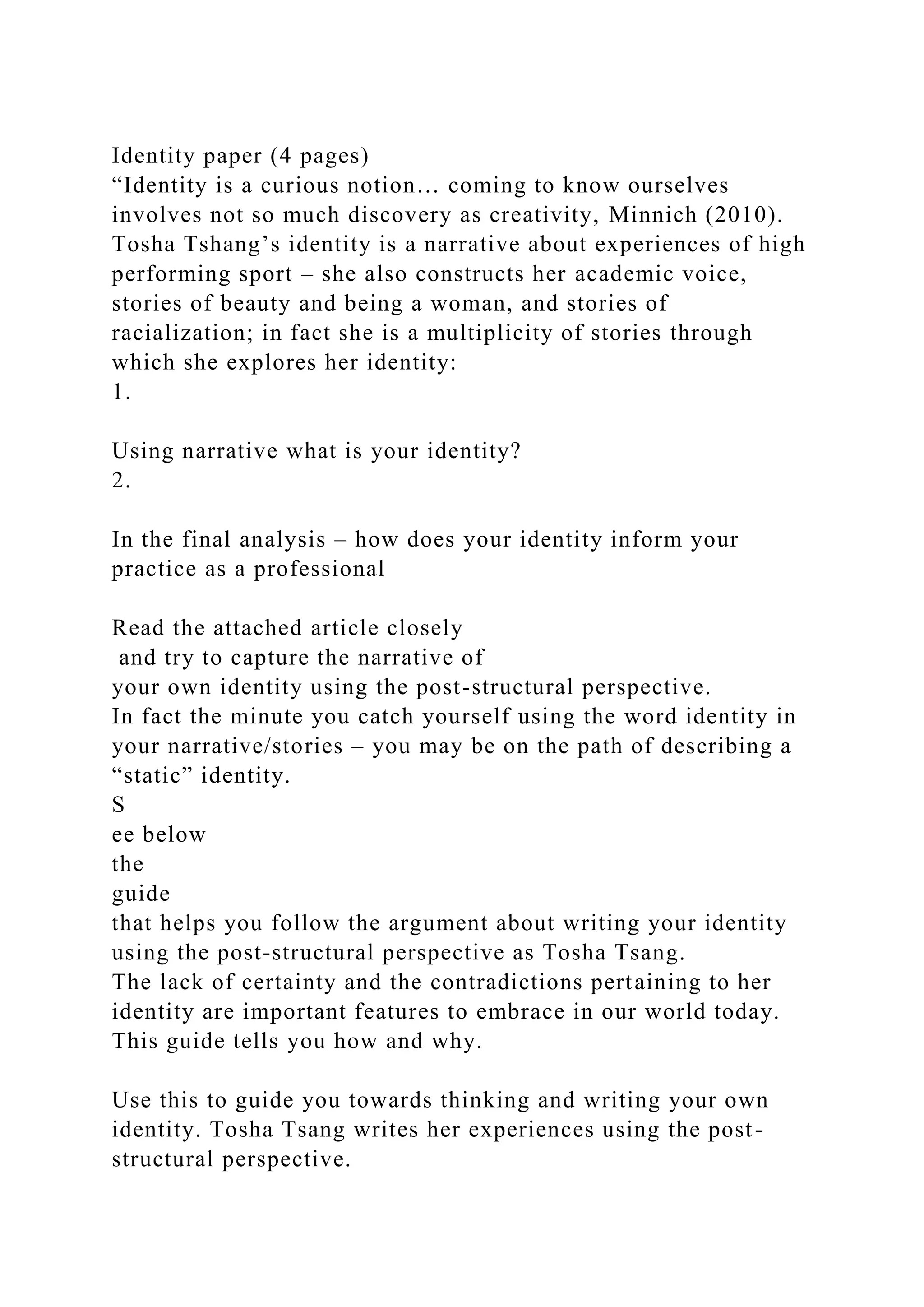 Identity paper (4 pages)Identity is a curious notion… coming to k.docx
