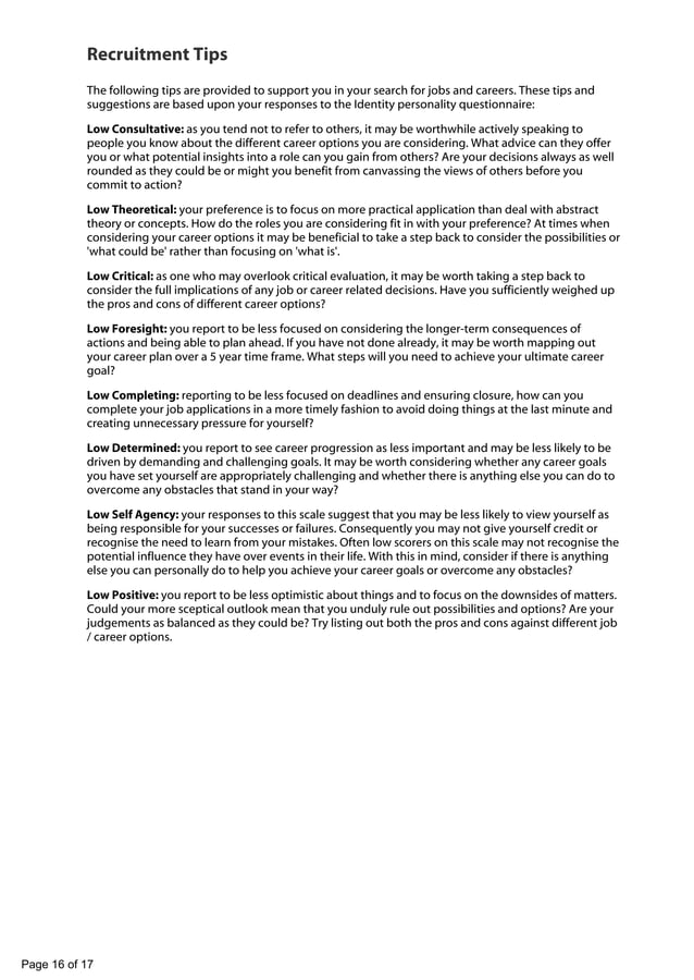 Identity Self-Perception Business Personality Questionnaire Careers ...