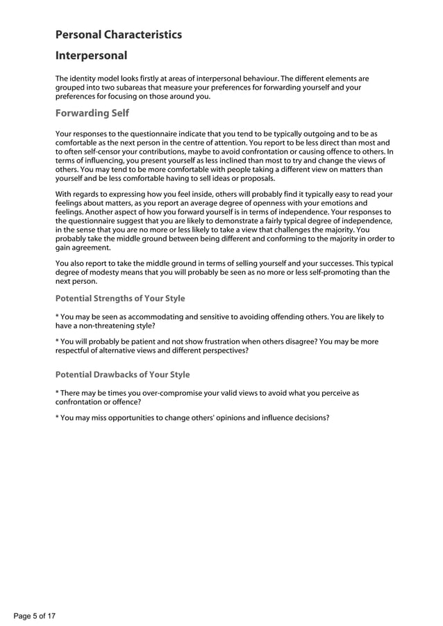 Identity Self-Perception Business Personality Questionnaire Careers ...