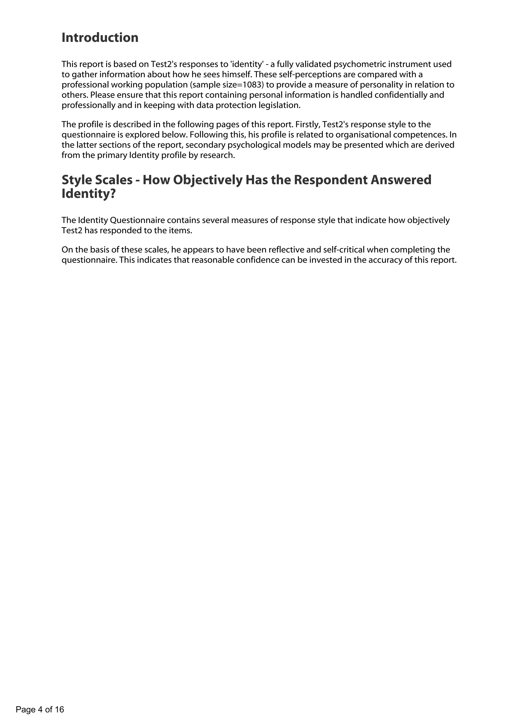 Identity Self-Perception Business Personality Questionnaire ...