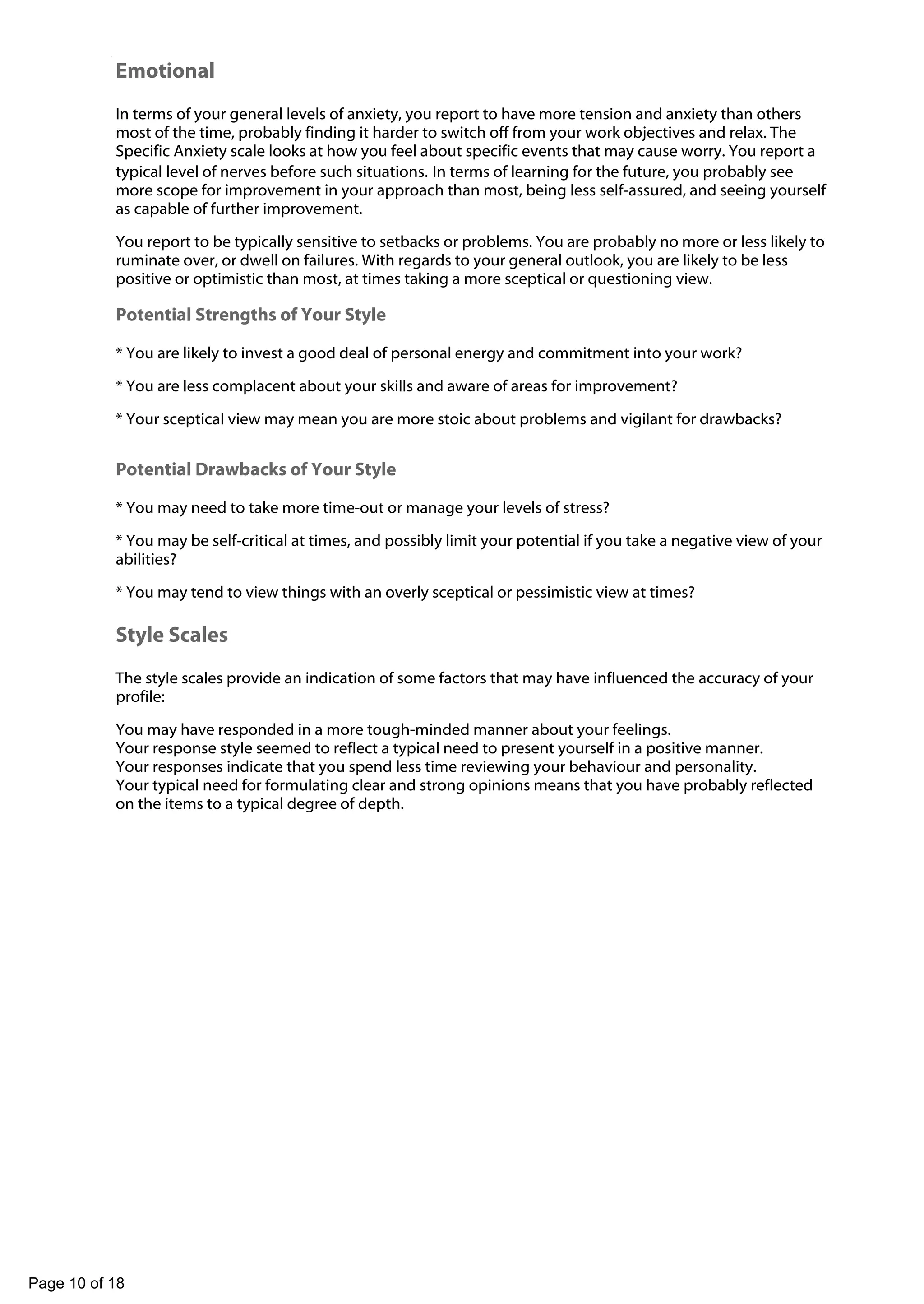 Identity Self-Perception Business Personality Questionnaire Feedback ...