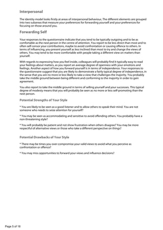 Identity Self-Perception Business Personality Questionnaire Feedback ...