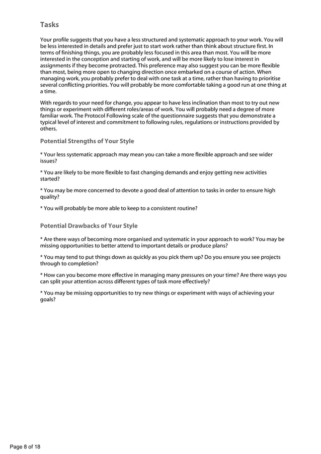 Identity Self-Perception Business Personality Questionnaire Feedback ...