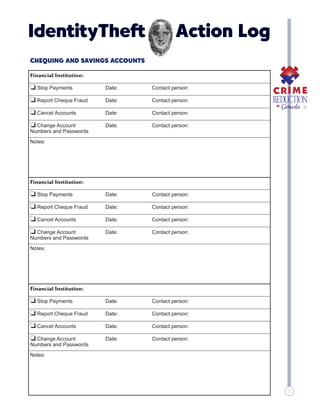 Identity Theft Action Log - Canada | PDF