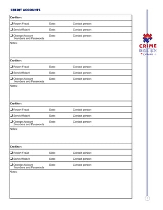 Identity Theft Action Log - Canada | PDF