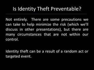 Identity Theft Awareness 101 - Basics | PPT