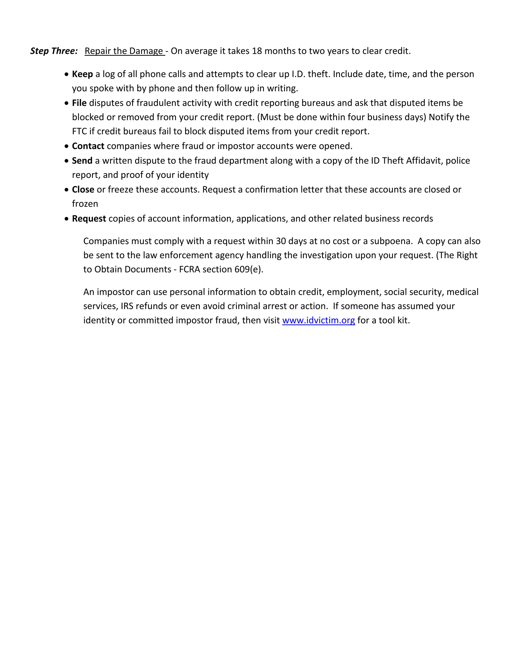 Identity Theft Checklist | PDF