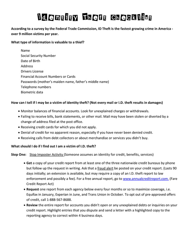 Identity Theft Checklist | PDF