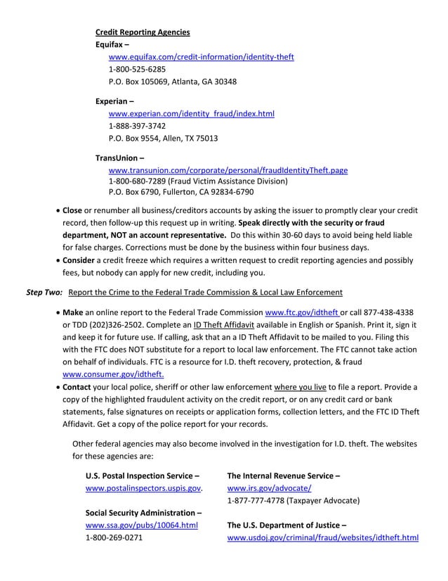 Identity Theft Checklist | PDF