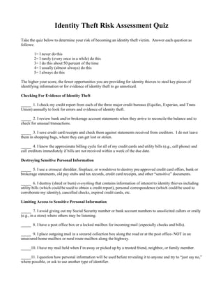 Identity Theft Risk Assessment Quiz-01-15 | PDF
